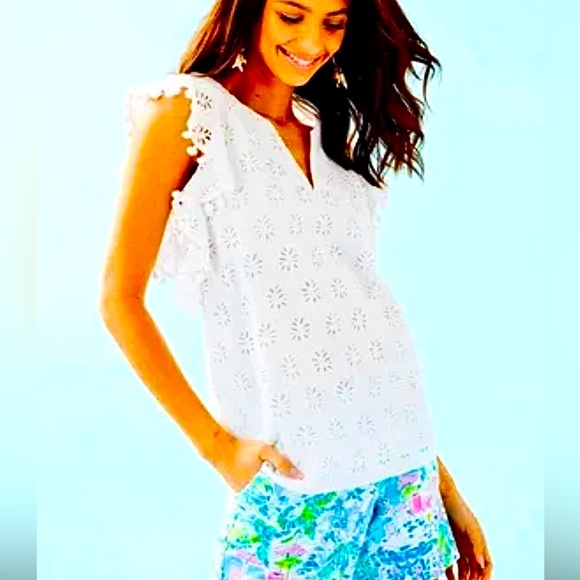 Lilly Pulitzer | Tops | Lilly Pulitzer Astara Palm Tree Eyelet Top ...